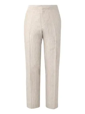 Mr P. James Straight-leg Striped Linen Suit Trousers - Neutrals