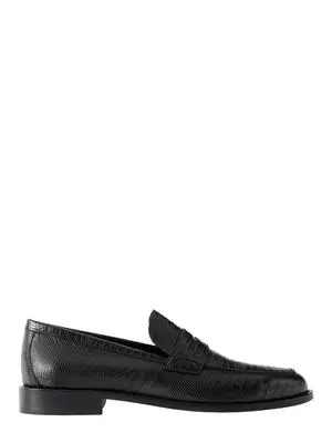 Manolo Blahnik Perry Lizard-effect Leather Penny Loafers - Black