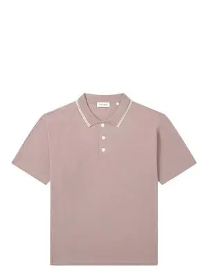 FRAME Striped Cotton-piqué Polo Shirt - Pink
