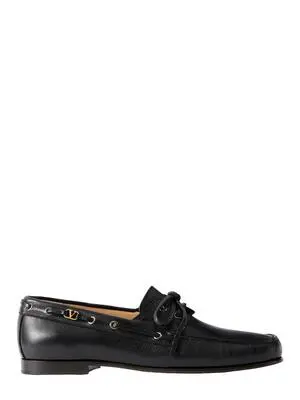Valentino Garavani Logo-embellished Leather Loafers - Black