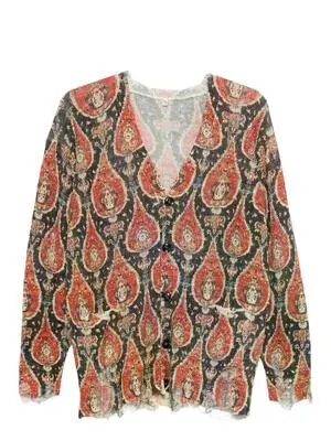 R13 Paisley Distressed Cardigan - Black