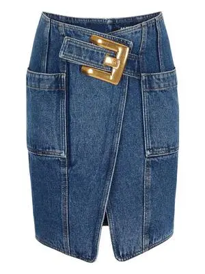 Balmain Denim Midi Skirt With Belt - Blue