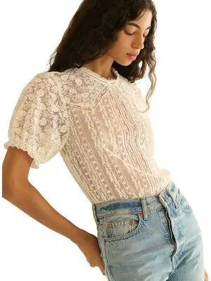 DÔEN Idora Embroidered Tulle Top - Salt