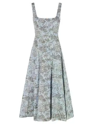 Staud Wells Square-neck Toile Midi Dress - Blue