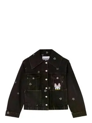 GANNI Floral-appliqué Jacket - Black