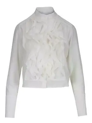 TWP Patti Ruffled Button Top - White