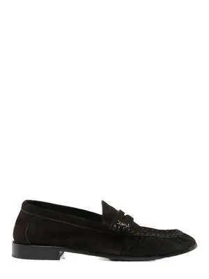 Saint Laurent Cassandre-detail Suede Loafers - Brown