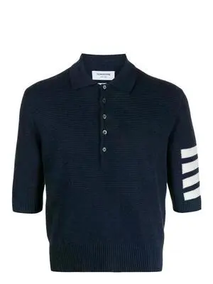 Thom Browne Striped Knitted Polo Shirt - Blue