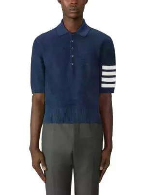 THOM BROWNE Linen Cotton 4-bar Relaxed Fit Polo