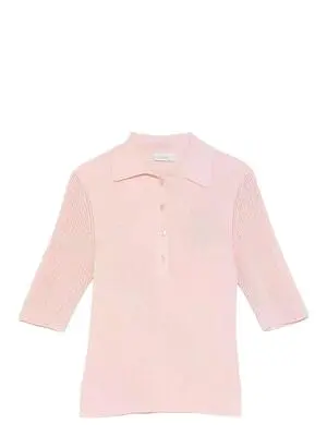 Agnona Ribbed-knit Polo Top - Pink