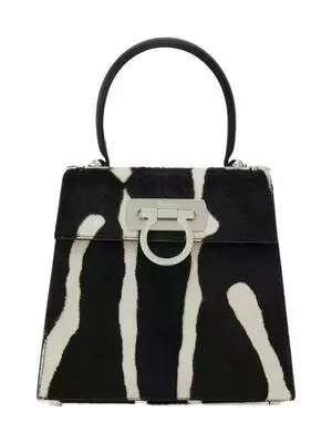 FERRAGAMO Zebra-print Top-handle Tote Bag - Black