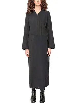 FAÇON JACMIN Raine Wrap Striped Midi Dress - Black