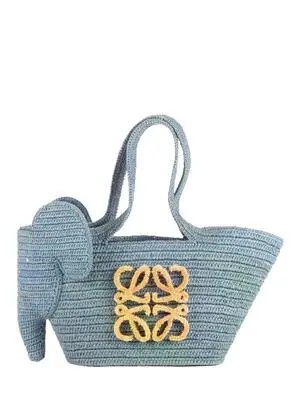 Loewe Elephant Raffia Tote - Blue