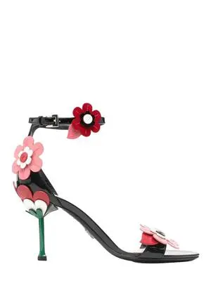 Prada Floral Stiletto Sandals - Black