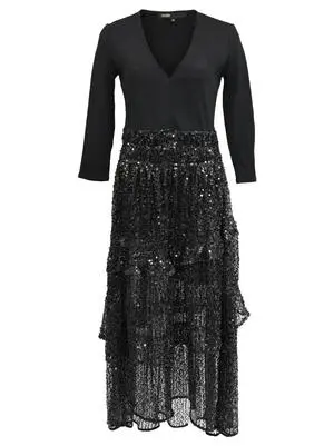 Maje Sequined Tiered Midi Dress - Black