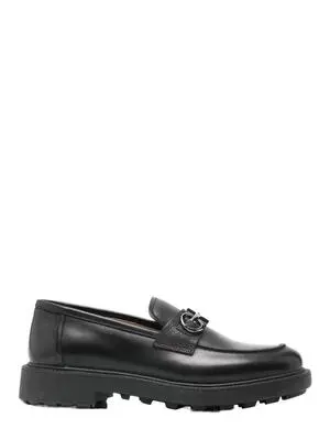 FERRAGAMO Gancini-plaque Leather Loafers - Black