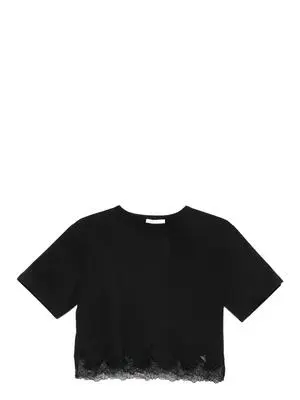 Patrizia Pepe Cropped Lace T-shirt - Black