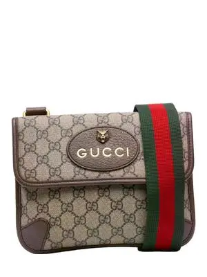 Gucci Small Gg Supreme Web Neo Vintage Double Flap Messenger Bag - Brown