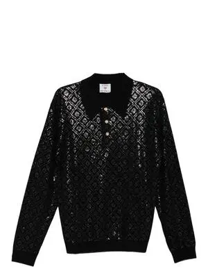Casablanca Patterned Buttoned Polo Shirt - Black