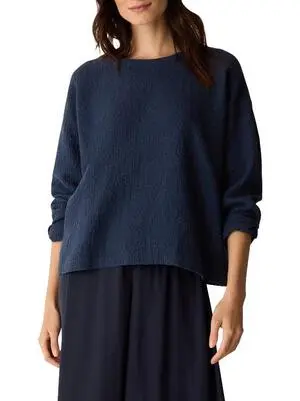 Eileen Fisher Boxy Long Sleeve Organic Cotton Top - Ink