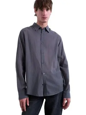 Topman Pinstripe Semisheer Cotton Button-up Shirt - Charcoal