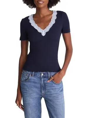 Madewell Lace Trim V-neck Rib Top - Midnight Navy