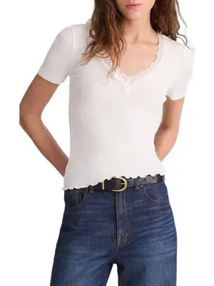 Madewell Lace Trim V-neck Rib Top - Winter White