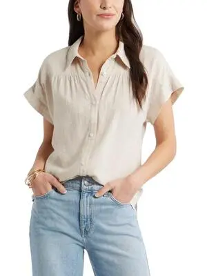 Caslon Short Sleeve Linen Blend Button-up Shirt - Flax