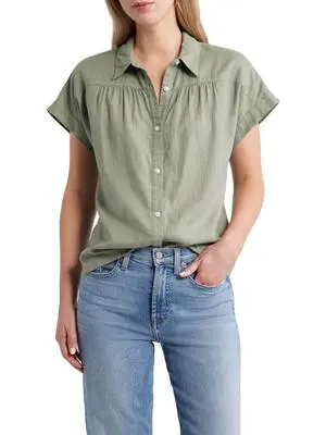 Caslon Short Sleeve Linen Blend Button-up Shirt - Green Hedge