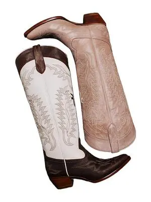 Frye Sacha Feather Western Boots - Toffee White - Waxed Suede