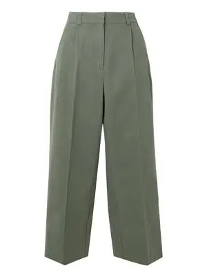 ANINE BING Belen Pleated Cotton-twill Tapered Trousers - Green