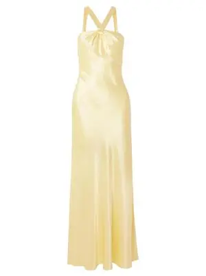 Rixo Losanna Satin Halterneck Maxi Dress - Yellow
