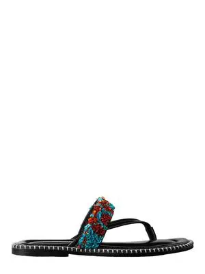 Dries Van Noten Embellished Whipstitched Leather Sandals - Blue