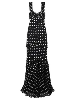 Saloni Selma Ruched Ruffled Polka-dot Maxi Dress - Black