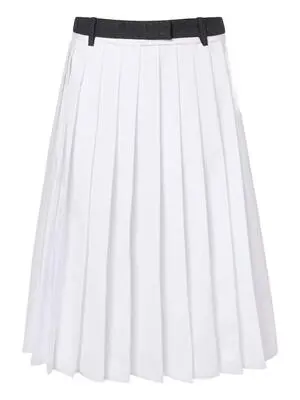 Prada Pleated Cotton Midi Skirt - White