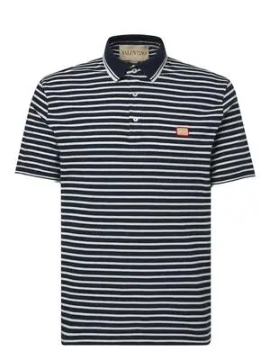 Valentino Garavani Vlogo Striped Cotton Polo Shirt - White