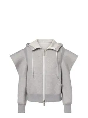 Sacai Cutout Cotton-blend Fleece Hoodie - Grey