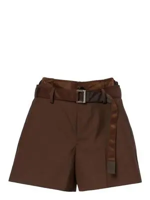 Sacai Belted Satin-trimmed Shorts - Brown