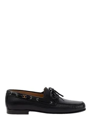 Valentino Garavani Palm Avenue Vlogo Leather Boat Shoes - Black