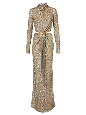 Rabanne Sequined Gathered Gown - Gold