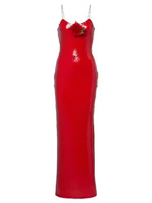 RODARTE Floral-appliqué Sequined Gown - Red