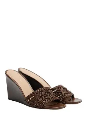 Veronica Beard Ellen Macramé Leather Wedge Mules - Brown