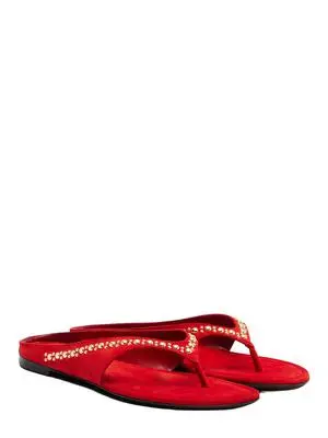 HERBERT LEVINE Embellished Suede Thong Sandals - Red