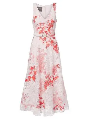 Monique Lhuillier Belted Floral Midi Dress - Multicoloured