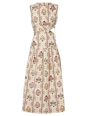 Agua Bendita Floral Cotton Midi Dress - White