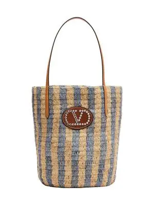 VALENTINO VALENTINO Vlogo Striped Raffia Tote Bag