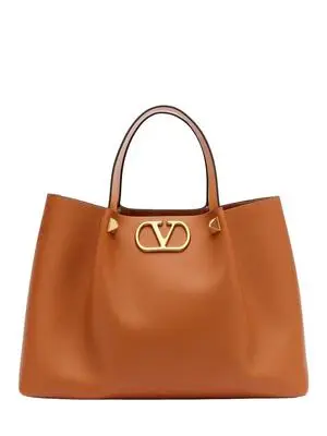 Valentino Garavani Vlogo Medium Leather Tote - Brown