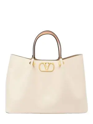 Valentino Garavani Vlogo Leather Tote Bag - White