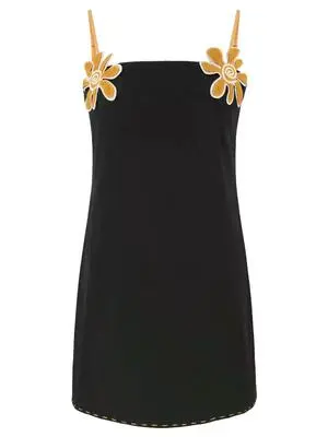 CALA DE LA CRUZ Catania Floral-appliqué Mini Dress - Black