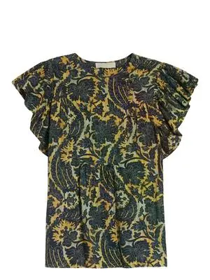 Ulla Johnson Sienna Ruffled Floral-print Top - Green